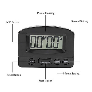 Fdit Portable Digital Kitchen Timer Clock Countdown Timer Large LCD Display Kitchen Use with Bracket Magnet(Black)