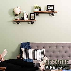 Industrial Pipe Wooden Shelves Restore by Pipe DÉCOR Premium Douglas Fir Wood Shelving 24 Inch Length Set of 2 Boards and 4 L Brackets Autumn Brown Finish