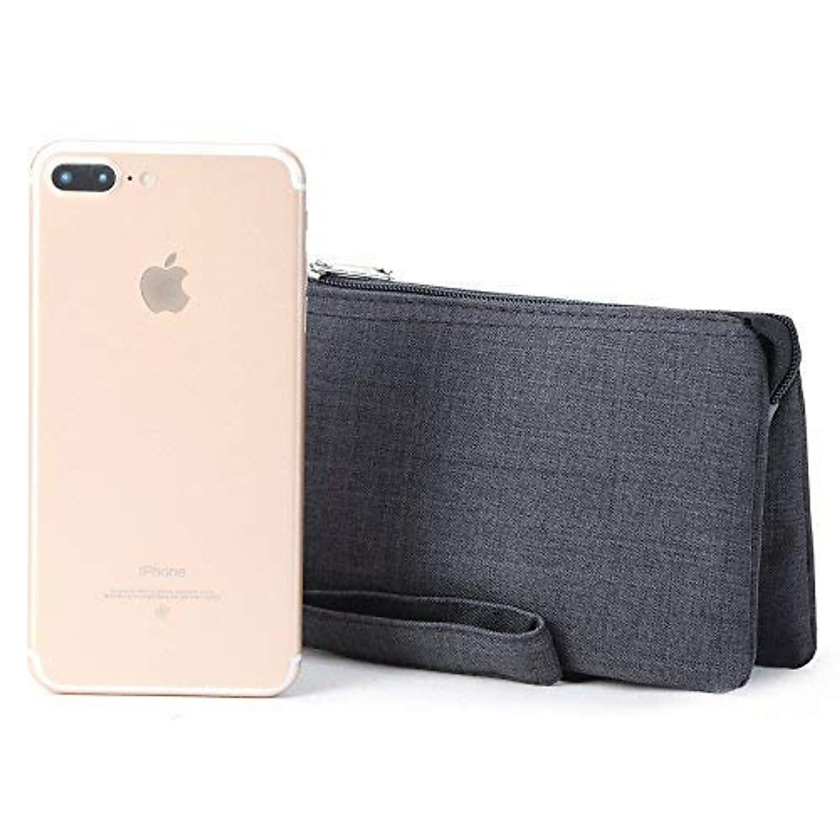 Crest Design Water Repellent Cell Phone Purse Wristlet Clutch Wallets For Women With Wrist Strap (Black)