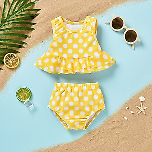 Aalizzwell 2-3T Toddler Little Girls Swimsuit Two Piece Polka Dot Ruffle Bathing Suit Bikini Tops Bottoms Swimming Suit Swimwear Beach Wear Yellow 2T