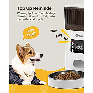 Ciays Automatic Cat Feeders, 4L Cat Food Dispenser Up to 20 Portions 6 Meals Per Day, Pet Dry Food Dispenser with Distribution Alarms for Small Medium Cats Dogs, White