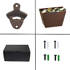 Luwanburg Retro Cast Iron Beer Bottle Opener Wall Mounted with Cap Catcher Collector Brown Great Choice for New Year Men Gift