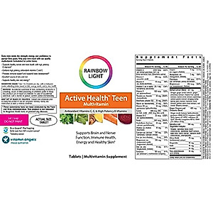 Rainbow Light Multivitamin for Teens, Vitamin C, Zinc, & B Complex, Supports Brain Health, Nerve Function, and a Strong Immune System, Gluten Free, Vegetarian, Fruit Punch, 90 Tablets