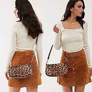 HOXIS Leopard 90s Women Shoulder Bag Glossy Vegan Leather Crossbody Bag Clutch Purse (Brown Leopard)