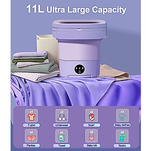 Mini Washing Machine 11L, Portable Washing Machine 3 Modes Deep Cleaning for Underwear, Baby Clothes or Socks, Mini Portable Washer Suitable for Apartments, Dorm, Camping, RV, Travel Laundry(Purple)