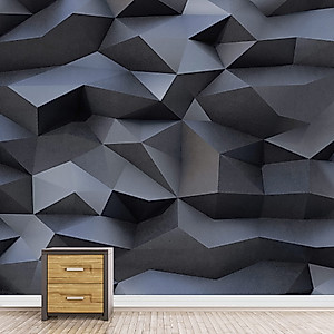 SIGNFORD Removable Wall Sticker/Wall Mural Geometric 3D Black Polygon Diamond Pattern Abstract Shapes Digital Art Minimalism Decorative Bohemian Relax/Calm for Living Room, Bedroom, Office - 66"x96"