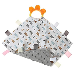 AmazingM Cute Baby Security Blanket with Tags,Teether,Soft,Soothing, Comfortable,Dotted Backing Taggy Blanket for Boys and Girls. (Little Bear)