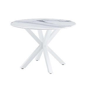 42" Round Dining Table for 4, White Tulip Table,Mid-Century Modern Circle Table with Faux Printed Marble Top and Metal Cross Legs for Home and Kitchen Small Space