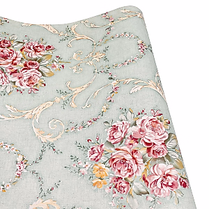 LovingWay Retro Floral Shelf Liner 17.7x177 Inch Self-Adhesive Dresser Drawer Covering Paper DIY Makeup Organizers Boxes Green Rose