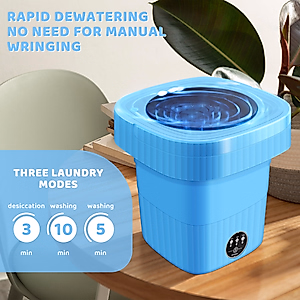 Twira 6.5L Portable Washing Machine, Foldable Small Washer, Mini Washing Machine with 3 Modes with Blue Light, Compact Laundry Machine for Apartment, RV, Dormitory, Travel (Blue)