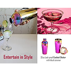 Voila Artisan 20 Pcs Premium Cocktail Shaker Set Bartender Kit with Elegant Mahogany Wooden Stand-Rainbow