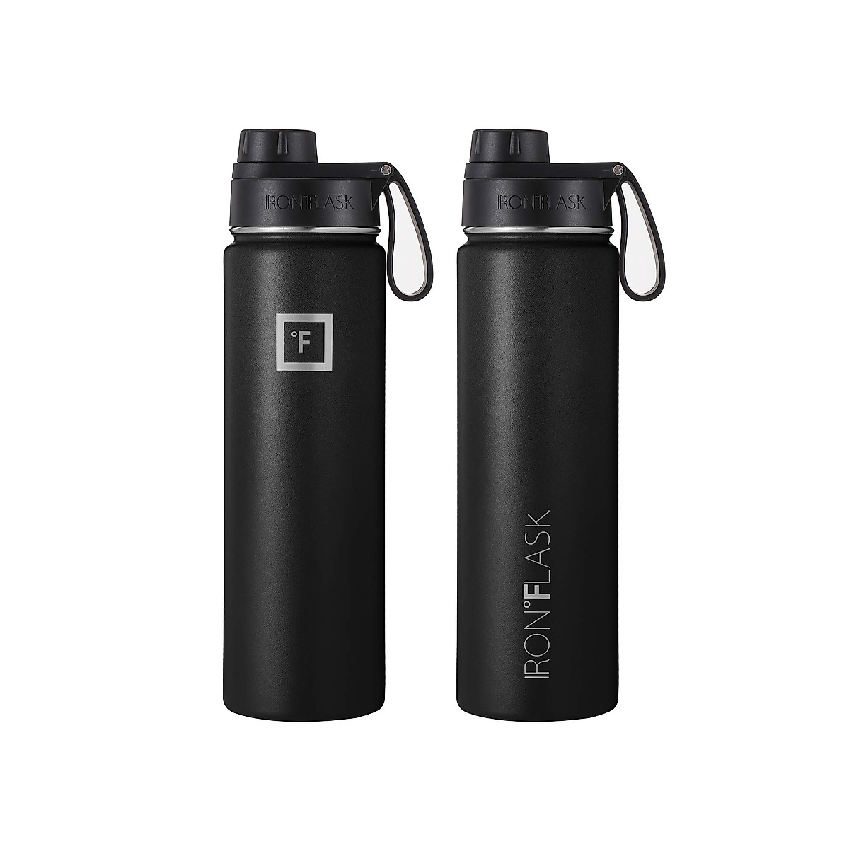 IRON °FLASK Camping & Hiking Hydration Flask with 3 Lids - Stainless Steel, Double Walled & Vacuum Insulated Water Bottle - Leak Proof & BPA Free (Midnight Black, Spout - 22 oz)