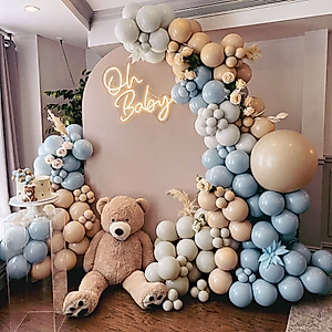 Dusty Blue Brown Balloon Garland Double Stuffed Blue Tan Balloons White Sand Grey Latex Balloons Neutral Balloon Arch Kit For Teddy Bear Baby Shower Boho Birthday Gender Reveal Party Decorations