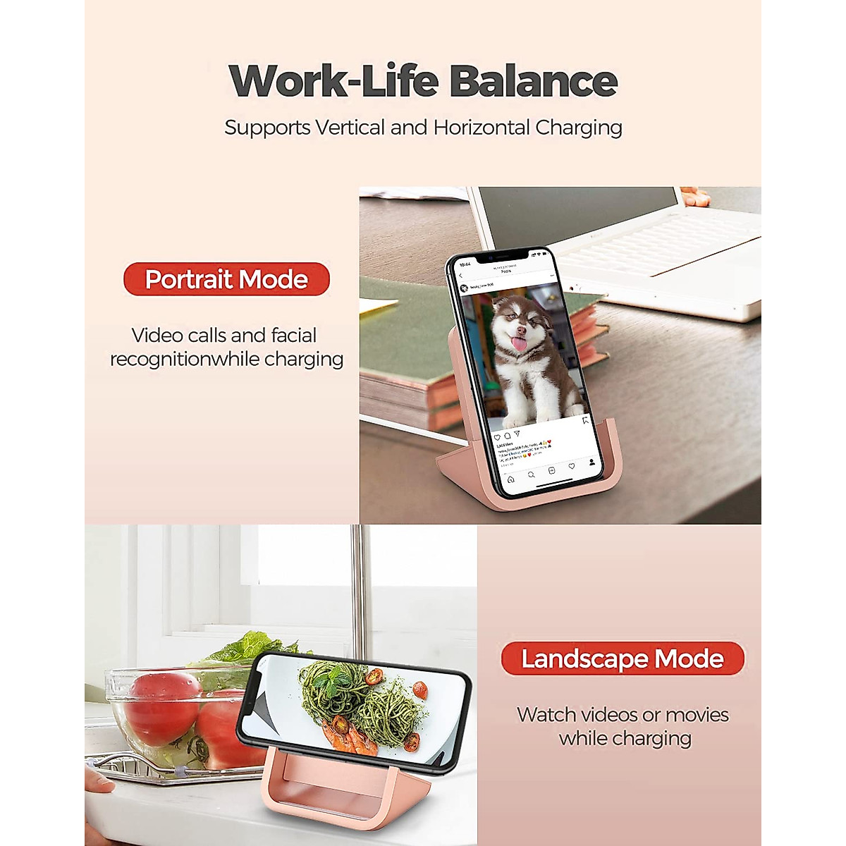 Wireless Charger YUWISS Wireless Charging Stand Cordless Charger 10/7.5/5W Compatible with iPhone 15 14 13 12/12 /11Pro Max/XR/XS Max/XS/X/8/8Plus Galaxy S22/S21/S9/S9+/S8/S8+ Note (Rose Gold)