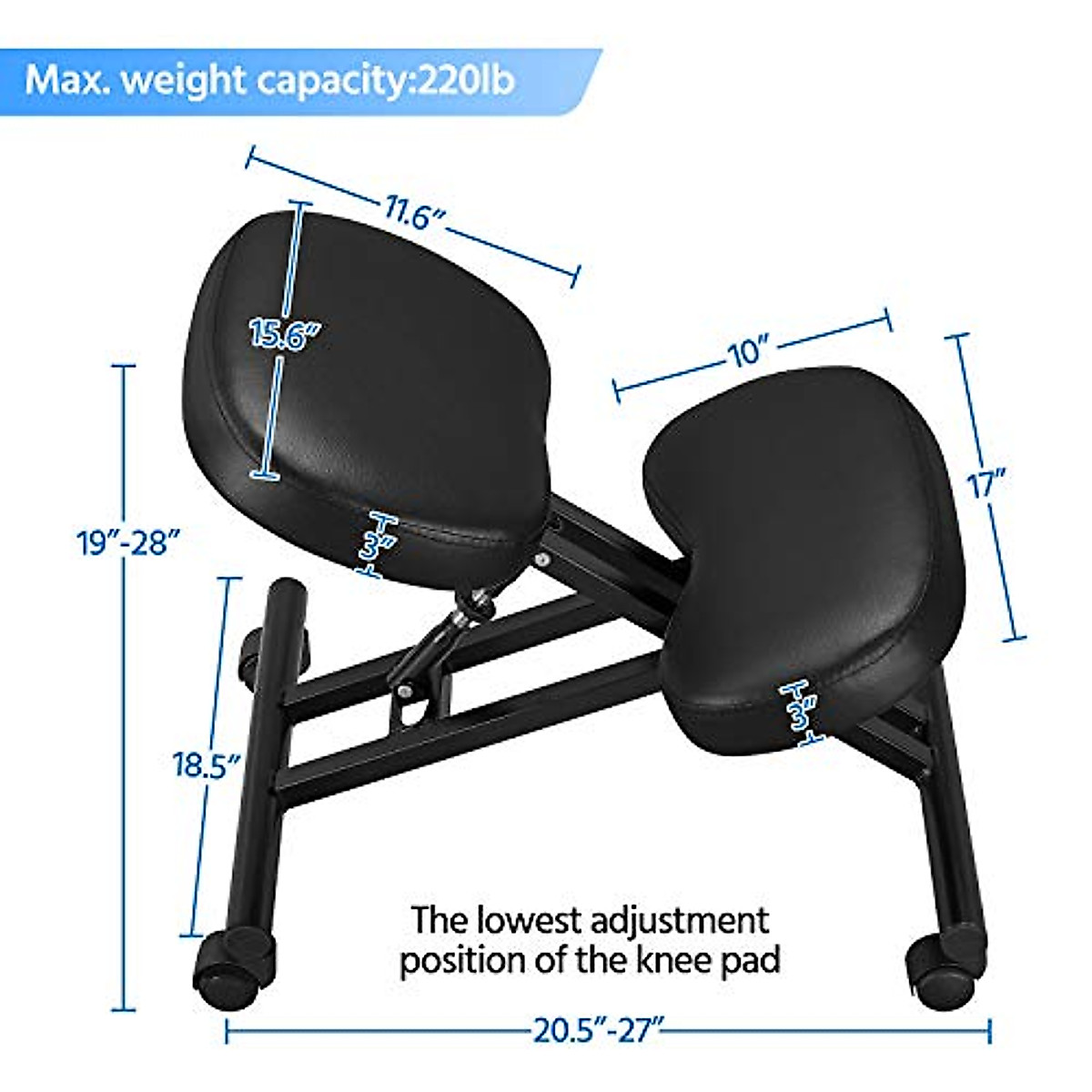 Topeakmart Home Office Ergonomic Kneeling Chair Adjustable Knee Stool Posture Corrective Angled Seat Black