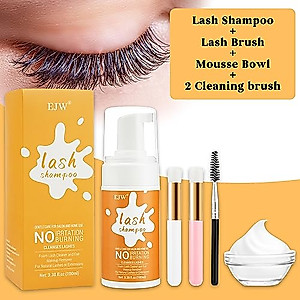 𝗪𝗜𝗡𝗡𝗘𝗥 𝟮𝟬𝟮𝟯* 100ml Lash Shampoo Eyelash Extension Cleanser Kit - Oil-Free Foam, Complete Lash Care Set with Bowl, Brushes, Comb - Cluster Lash Wash & Dustcare Included