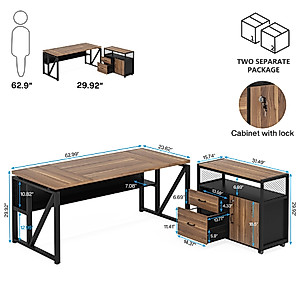 Tribesigns Office Desk with Drawers,63 inches L Shaped Computer Desk with Storage Shelves and Mobile File Cabinet, Executive Desk for Home Office Furniture Sets