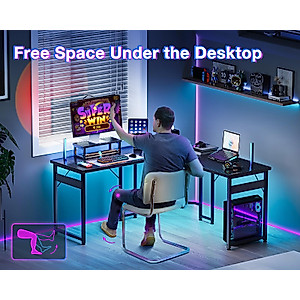 ODK L Shaped Gaming Desk with Power Outlets, 51 Inch Computer Desk with Monitor Stand, PC Gaming Desk, Corner Desk Table for Home Office Sturdy Writing Workstation, Carbon Fiber Surface, Black