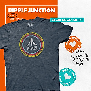 Ripple Junction Atari Men's Short Sleeve T-Shirt Distressed Classic Retro Fuji Logo in Circles Vintage Gaming XL HEA. Navy