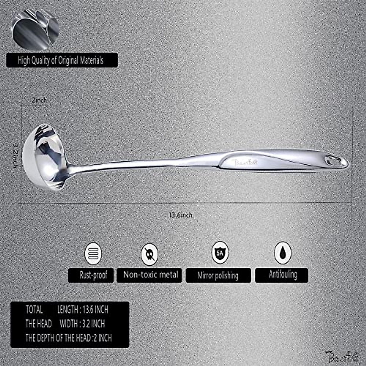 BAERFO High Grade Kitchen Ladle, Soup Ladle,Cooking Ladle for Soup,Heat-proof Design of Hollow Handle,Stainless Steel Ladle for Cooking（4ouce/13.5 Inch)