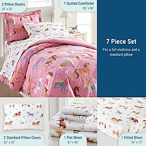 Wildkin 100% Cotton 7 Pc Full Bed-in-A-Bag for Boys & Girls, Bedding Set Includes Comforter, Flat Sheet, Fitted Sheet, Two Pillowcases and Shams, Bed Set for Cozy Cuddles (Horses)
