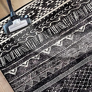 Calore Modern Faux Wool Area Rug Large Non-Slip Washable Living Room Rug Boho Neutral Indoor Carpet for Bedroom Dining Room (Black and White, 6.7'x8.2')