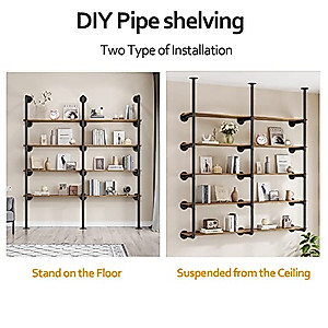 Pynsseu Industrial Iron Pipe Shelf Wall Mount, Farmhouse DIY Open Bookshelf, Pipe Shelves for Kitchen Bathroom, bookcases Living Room Storage, 3Pack of 5 Tier.