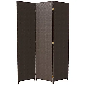Red Lantern 6 ft. Tall Woven Fiber Outdoor All Weather 3 Panel-Dark Brown Room Divider