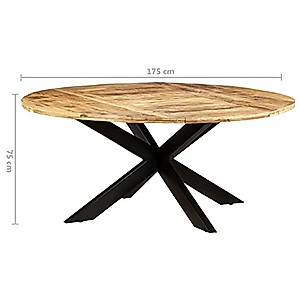 Annlera Dining Tables Round 68.9"X29.5" Round Table Dining Table Oval Solid Wood Dining Desk Apartment Kitchen Table Mid Century Modern Table,Rough Mango Wood, Powder-Coated Steel