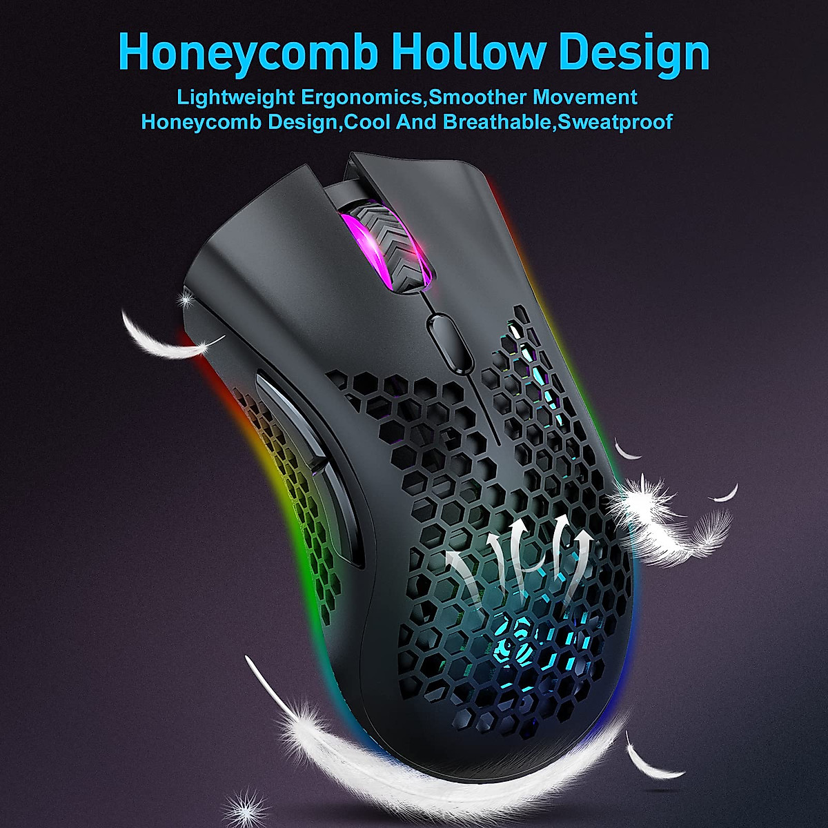 HETOETF Wireless Gaming Mouse,Double Mode 2.4G/Bluetooth Mouse Gaming,Honeycomb Shell,Adjustable DPI,RGB Backlit,Rechargeable Computer Mouse for Laptop,PC,Mac