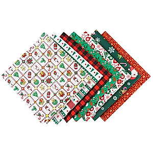 7PCS Halloween Christmas Fabric Cotton Fabric Squares 20" x 20" Fat Quarter Fabric Bundles Craft Fabric for Patchwork Sewing Quilting Crafting DIY (Christmas)