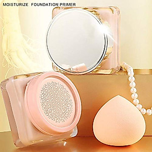 Air Cushion CC Cream Liquid Mushroom BB Foundation Weightlight Color Brighten Face Tones Moisturizer Primer Hides Face Pores for Girls Dry Skin with Makeup Sponge (13g)