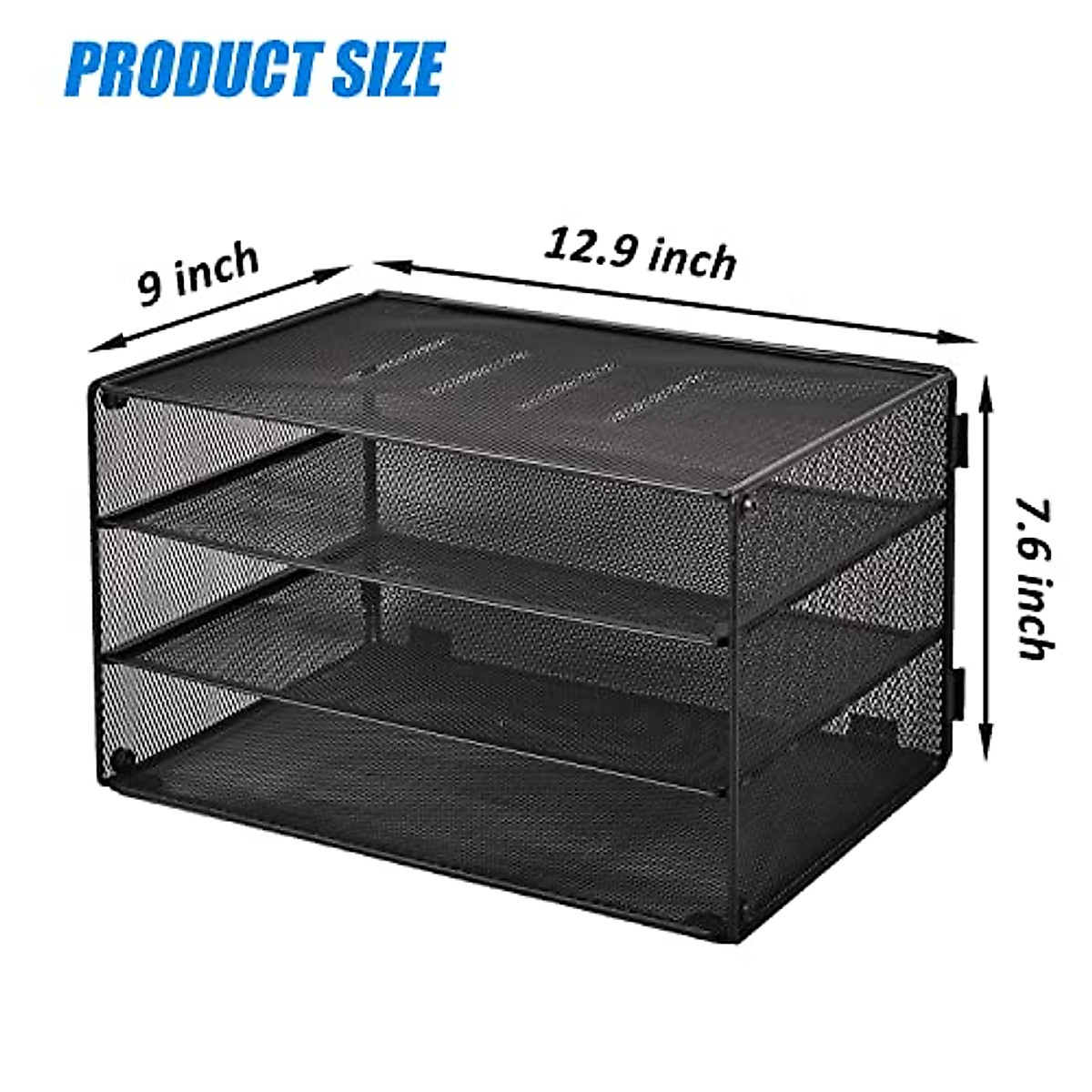 EASEPRES Paper Organizer Tray, 3 Tier Mesh Desk File Organizer Letter Sorter Holder for Home Office, Black