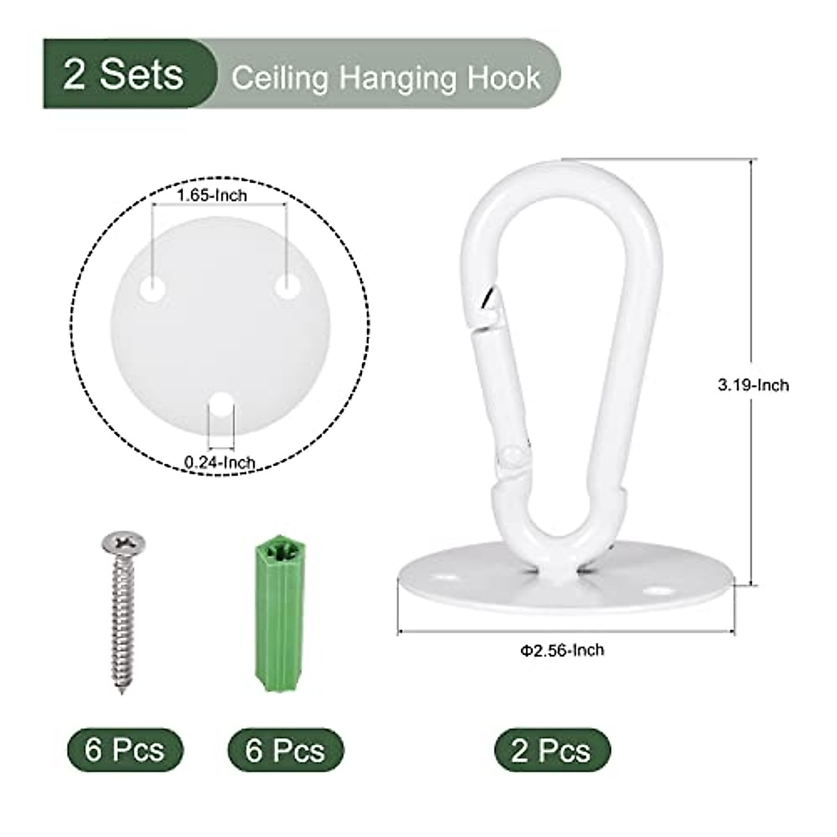 YOKIVE 2 Pcs Ceiling Hanging Hook, Pad Eye Snap Hook with Round Plate Hanging Plants, Great for Office, Home, Daily Use (White, 2.6x3.2-Inch)