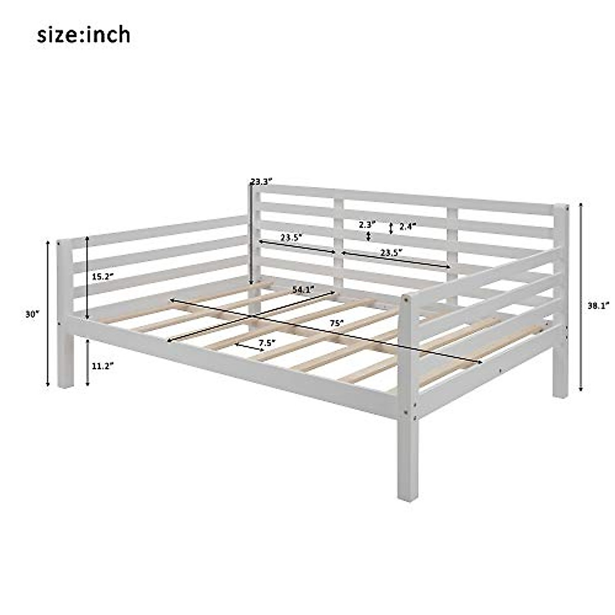 Myshle Full Size Daybed Frame, Wooden Full Day Bed with Wood Slat Support, Upgraded Full Bed Frame, Full Size Sofa Bed for Bedroom, Living Room, No Box Spring Needed, White