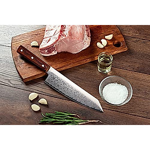 ALLWIN-HOUSEWARE W Beauty German High Carbon Stainless Steel Chef Knife with Laser Pattern, 8 Inch Color Wood Handle Gyutou Knife, Red