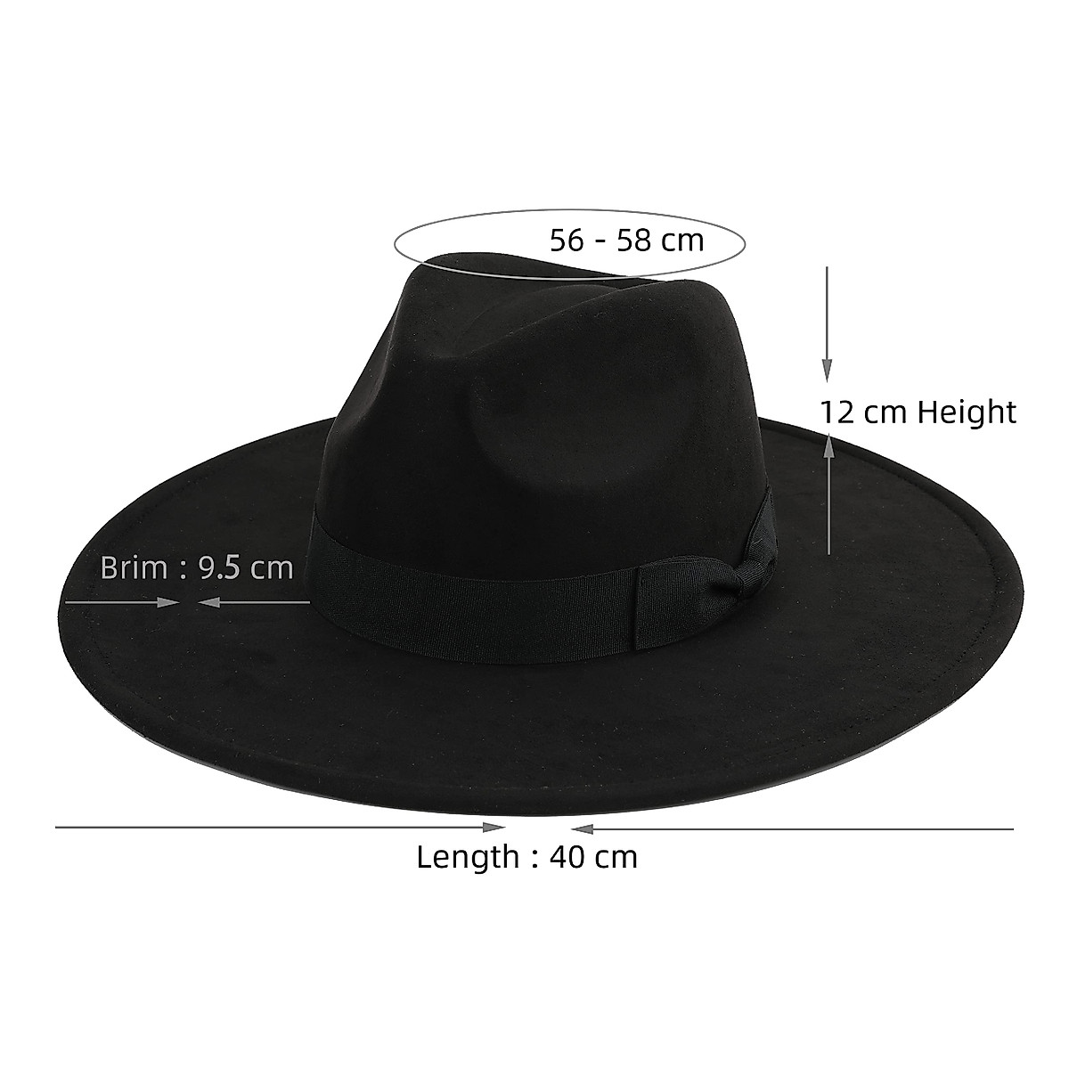 Pro Celia Big Wide Brim Fedora Hat for Women Large Felt Panama Rancher Hat (Black)