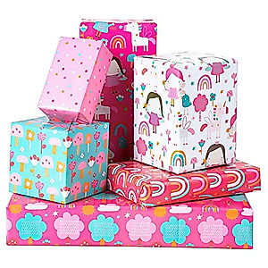 MAYPLUSS Wrapping Paper Large Sheet - Folded Flat - 6 Different Pink Girl Design (45.2 sq. ft.ttl.) - 27.5 inch X 39.4 inch Per Sheet
