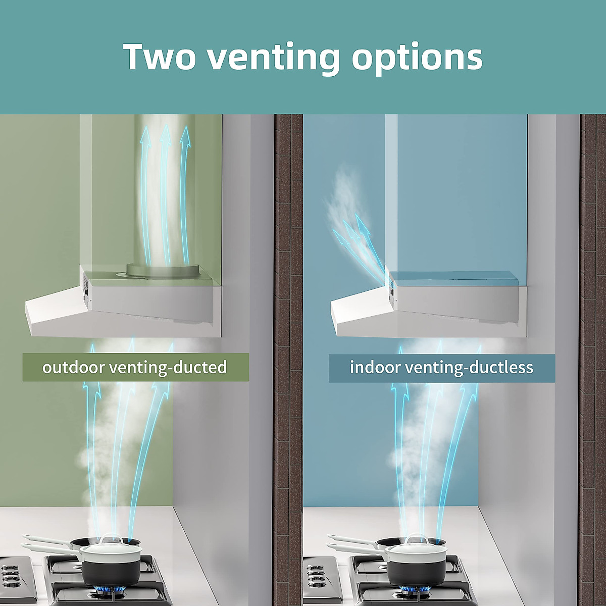 FIREGAS Range Hood 30 inch Under Cabinet Range Hood with 2 Speed Exhaust Fan,Ducted/Ductless Convertible,Rocker Button Control,300 CFM, White Vent Hood Aluminum Filter Included