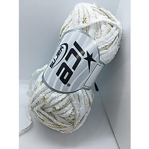 Metallic Accent Chenille Yarn - 50 Grams (1.75 Ounces) 65 Meters (71 Yards) White, Gold
