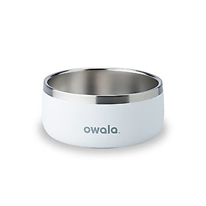 Owala Pet Bowl - Durable Stainless Steel, Food and Water Bowl for Dogs, Cats, and All Pets, Non-Slip Base, 24oz, White (Shy Marshmallow)