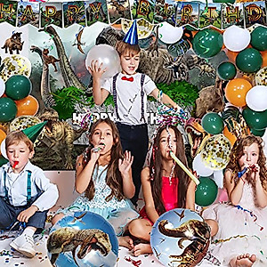 230PCS Dinosaur Birthday Party Supplies Decoration Set for Kids, Serves 10 Guests with Banner, Backdrop, Foil Balloons, Stickers, Balloon Kit, Tableware, Cake Topper, Cup Cake Toppers
