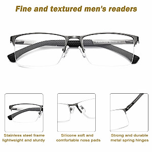 EYECEDAR 5-Pack Reading Glasses for Men Metal Half Frame Rectangular Style Spring Hinges Eyeglasses Mens Readers 2.50
