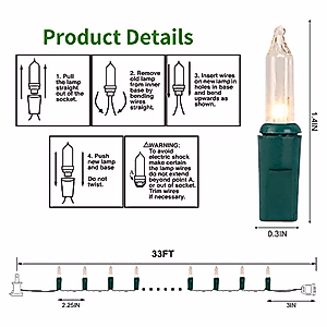 Christmas Lights, 150 Count 33 FT Christmas Mini String Lights, Green Wire Fairy Lights, 120V UL Certified Connectable Xmas Tree Lights for Patio, Holiday, Party, Outdoor Indoor Decoration, Warm White
