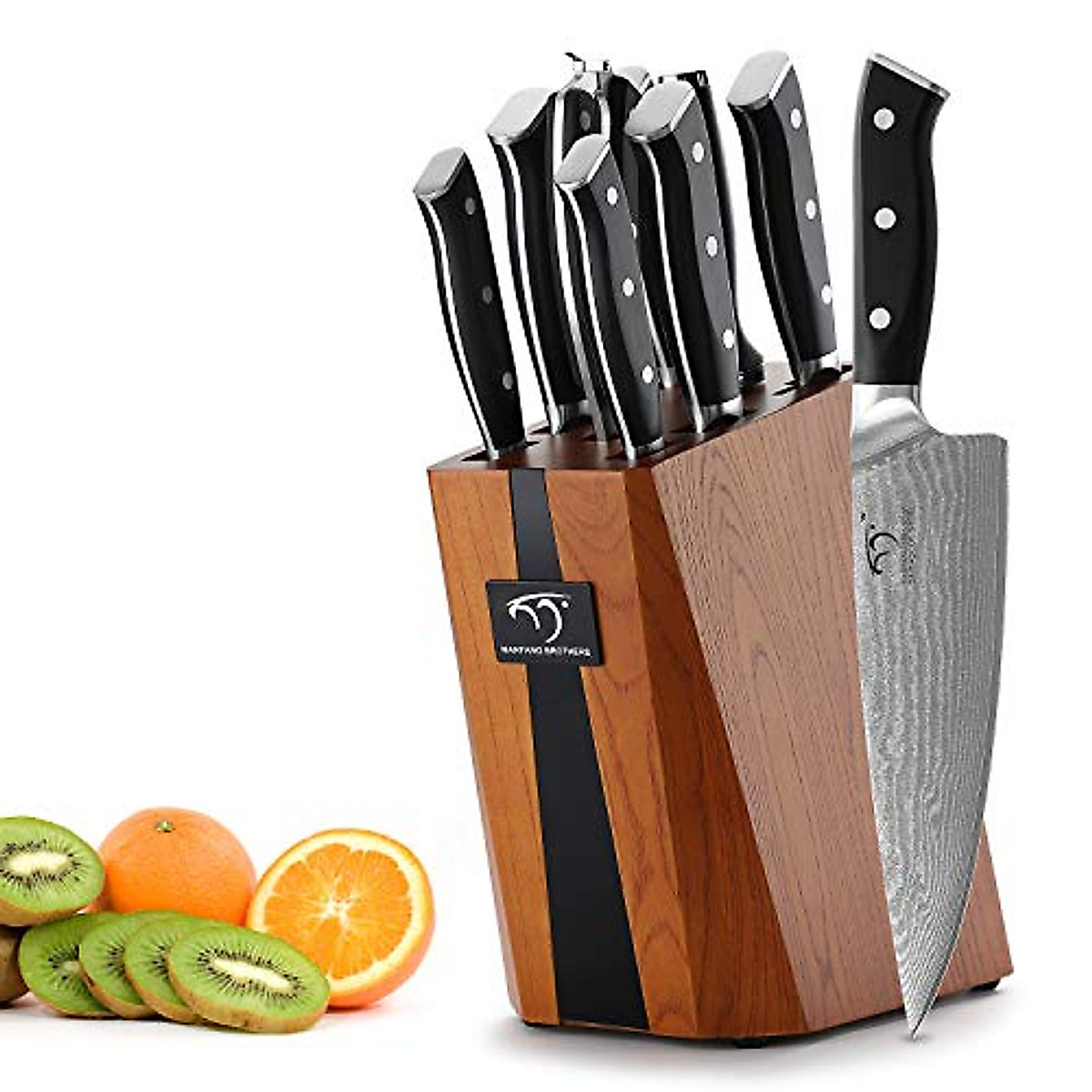 NANFANG BROTHERS Knife Sets for Kitchen with Block, Damasucs Kitchen Knife Sets 9 Pieces with Ergonomic Triple Rivet Handle, Kitchen Knives for Chopping, Slicing, Dicing & Cutting