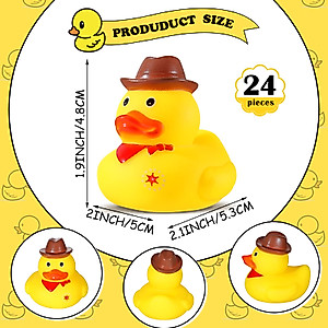 Set of 24 Cowboy Rubber Ducks with Hat Western Rubber Duckies Cowboy Mini Ducks Bathtub Ducky Favors Small Duck for Shower Birthday Swimming Western Party, 2.1 x 2 x 1.9 Inches