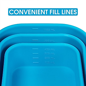 Nesting 100% Silicone Food Storage Containers with Lid & Measuring Line, 6 Pack, Leakproof Stackable Hard-Shell Silicone Containers for Food Lunch Snack, Microwave Oven Freezer Dishwasher Safe, Blue