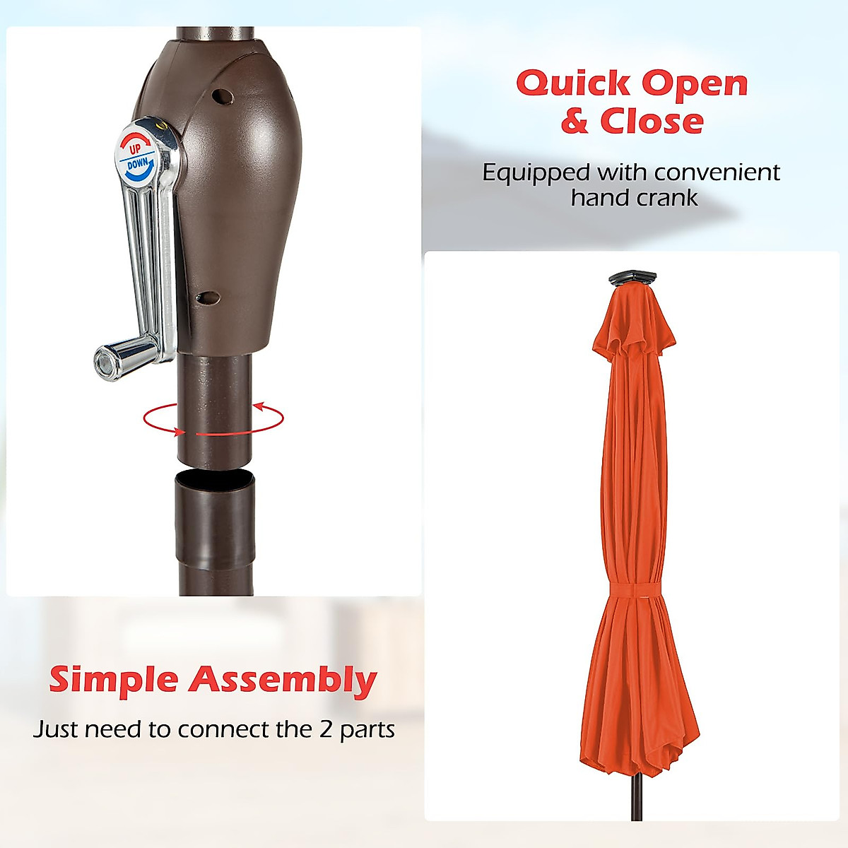 Giantex 9ft Outdoor Patio umbrella with Solar Lights, Table Market Umbrella with Crank and Push-button Tilt System, Solar LED Lighted Patio Umbrella for Backyard Deck Pool Beach (Orange)