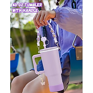 Sanilinwild 40 oz Tumbler with Handle Straw and Accessories, Drop & Abrasion Resistant, Vacuum Double-Layer Insulation, Ideal for Camping, Fitness, Outdoor Use