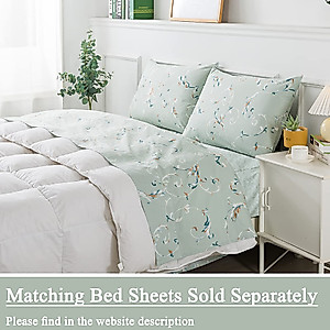 FADFAY Twin XL Duvet Cover, 100% Cotton Teal/Light Green Reversible Comforter Cover College Dorm Room Bedding Sets - Ultra Soft Pattern Printed Leaf Bedding, 3Pcs, Twin Extra Long